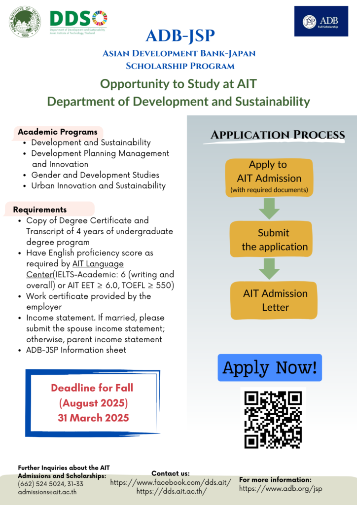 Asian Development Bank-Japan Scholarship Program (ADB-JSP) for 2025 Intake – Department of ...